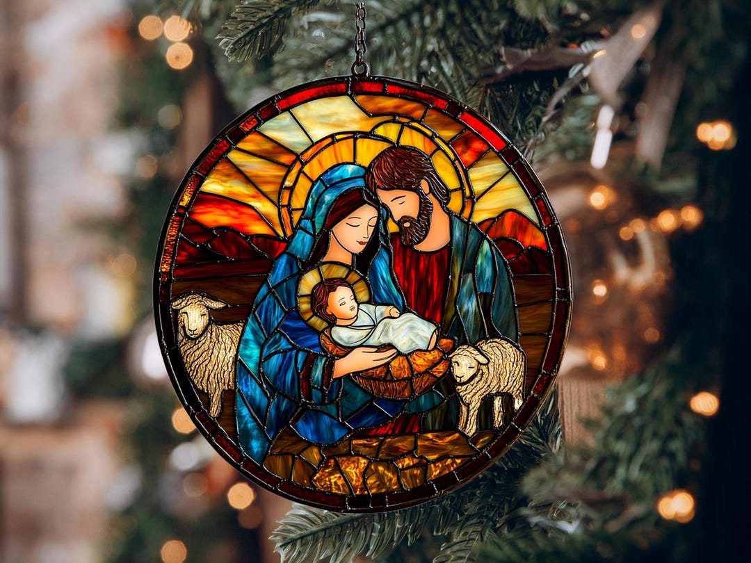 Nativity Jesus Christ Faux Stained Glass Suncatcher, Christian ...