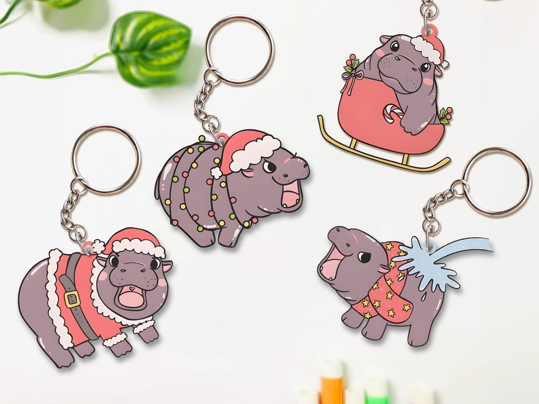 Moo Deng Christmas Keychain Moo Deng Ornament Funny Baby Hippo Moo Deng ...