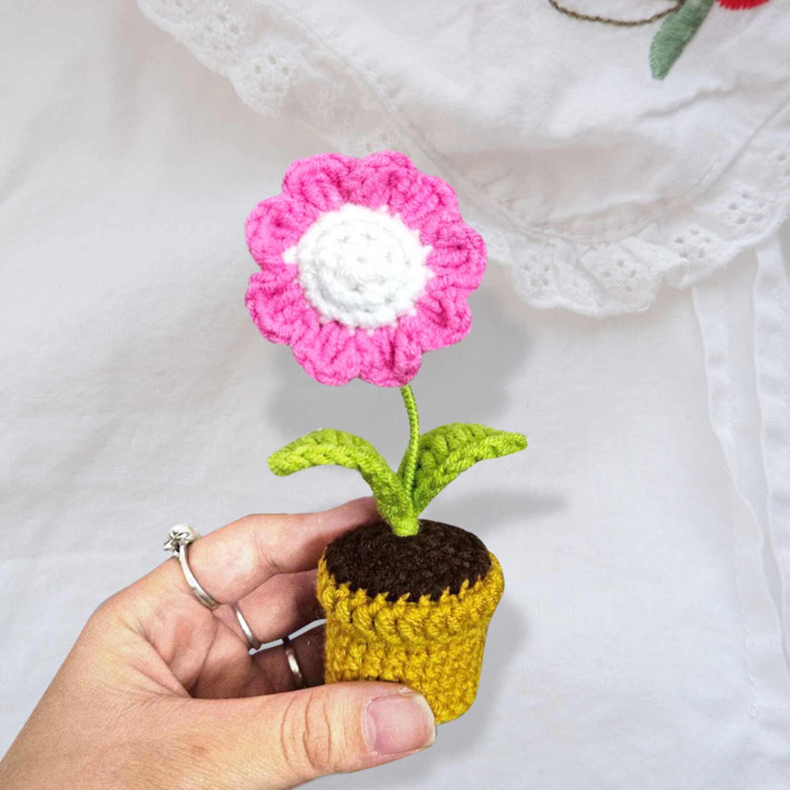 Cute Mini Crochet Flowers, Mini Flower Plant Pot, Crochet Sunflower, Crochet Tulip, Crochet ...