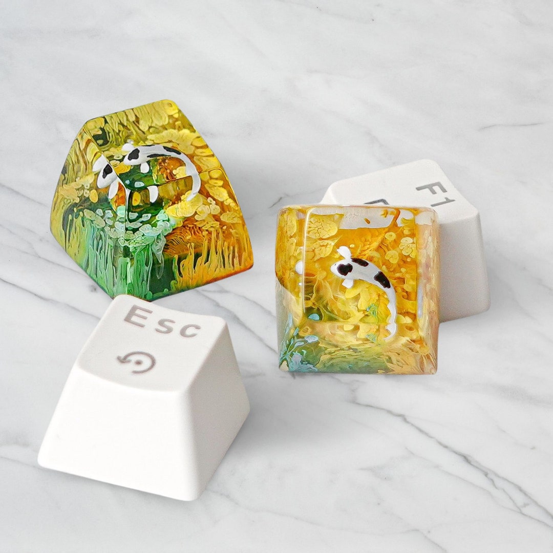 Koi Kumonryu Artisan Keycap, Green and Yellow KOI Keycap Art, Japanese ...