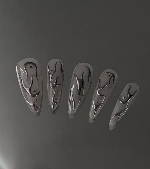 Silver Chrome Y2k Aespa Nails / Hand Painted Nail /custom Press on ...