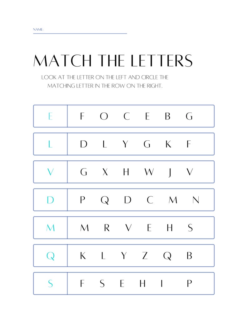 Printable Minimalist Letter Matching Worksheet (digital Download) - Etsy