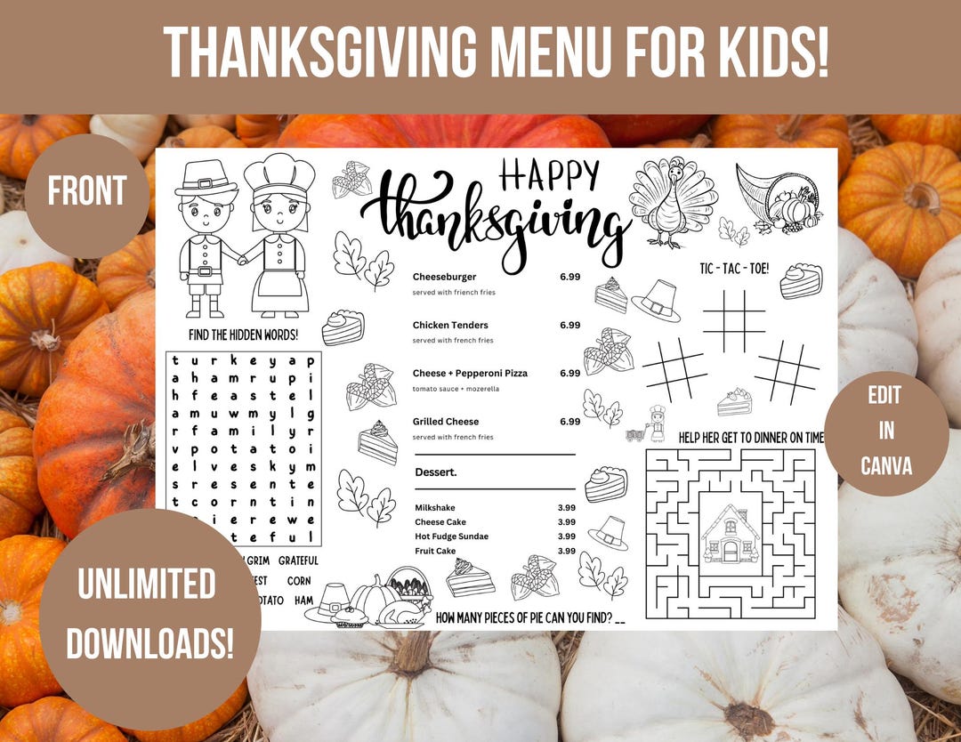 Kids Restaurant Menu, Restaurant Kids Menu, Activity Menu for Kids ...