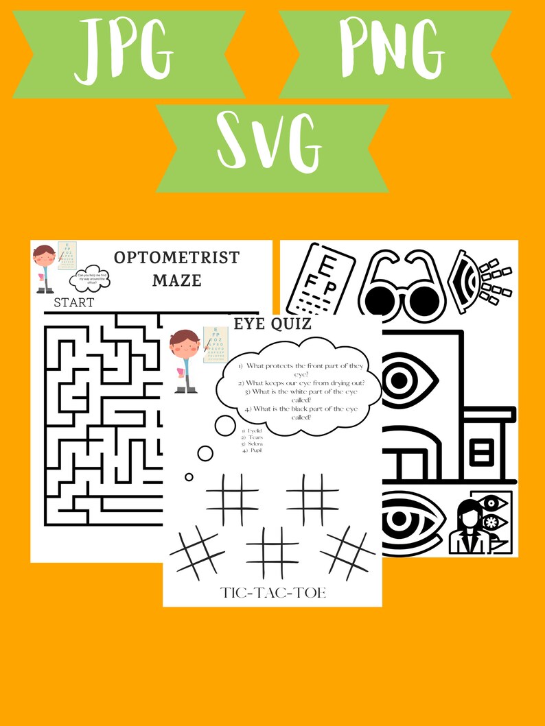 Optometrist Kid Activity, SVG, PNG, JPG, Instant Download, Kids ...