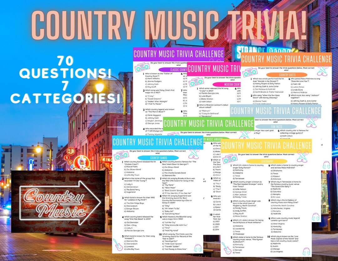 Trivia Game Night Country Music Edition, Country Music Trivia, Country ...