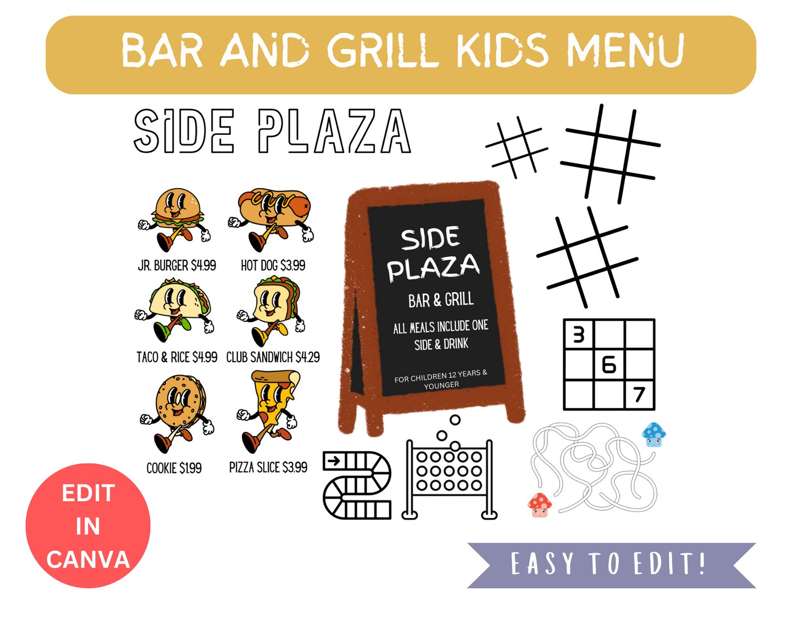 Kids Menu, Restaurant Menu Template, Bar and Grill Menu Template, Menu ...