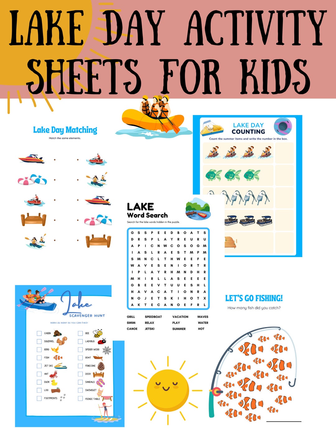 Lake Day Activity Sheets for Kids, Lake Day Fun for Kids, Activity ...