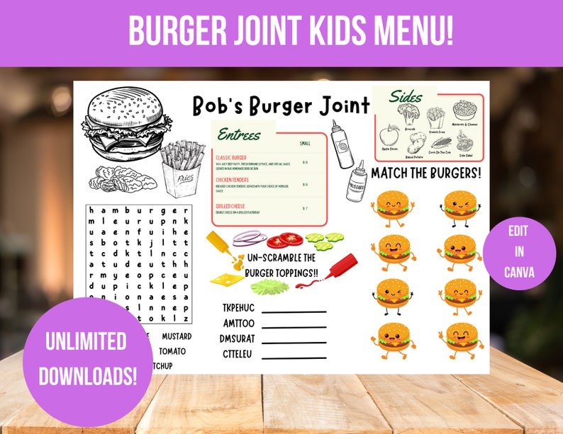 Kids Restaurant Menu, Kids Restaurant Menu Template, Menu Template for ...