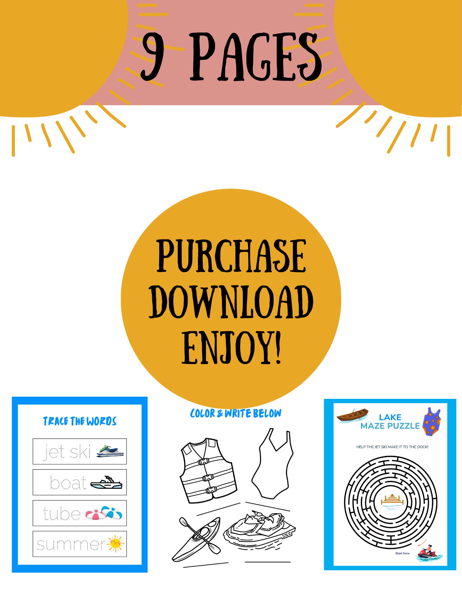 Lake Day Activity Sheets for Kids, Lake Day Fun for Kids, Activity ...