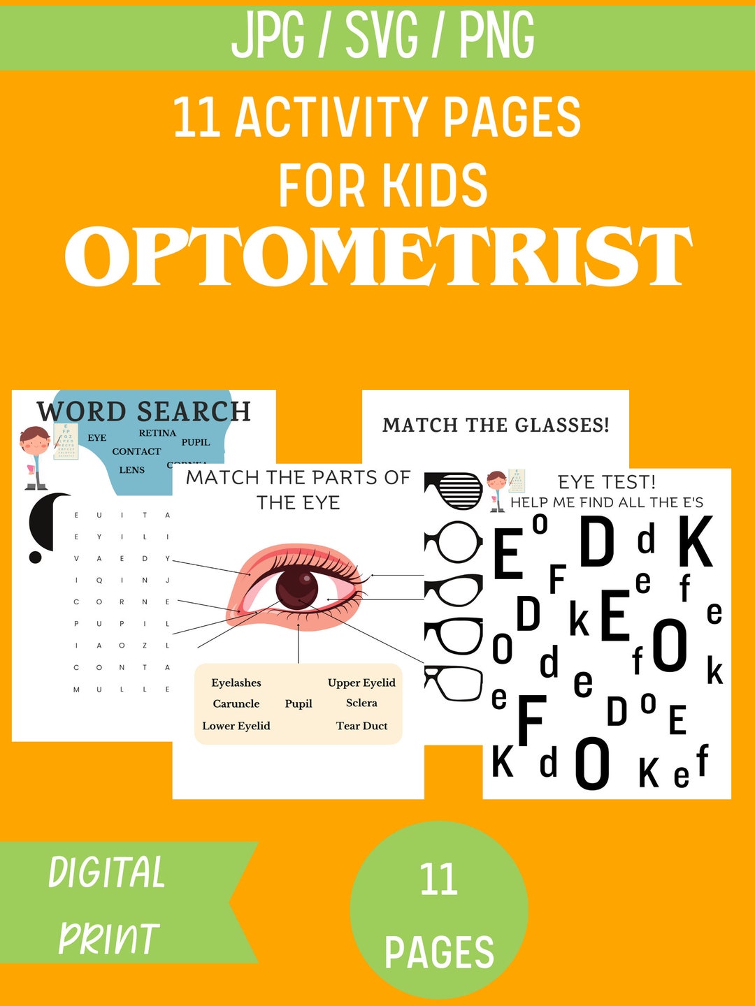 Optometrist Kid Activity, SVG, PNG, JPG, Instant Download, Kids ...