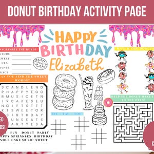 Donut Birthday Party Coloring Placemat, Donut Birthday Party, so Sweet ...