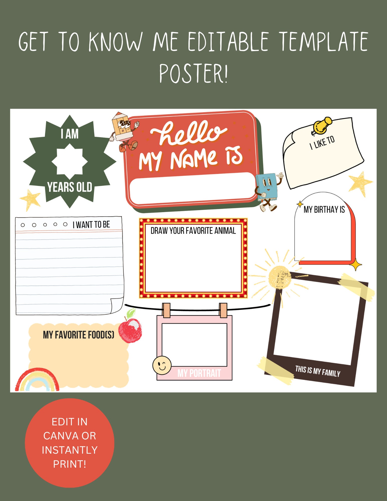 Get to Know Me Editable Template Poster, Classroom Get to Know Me, All ...