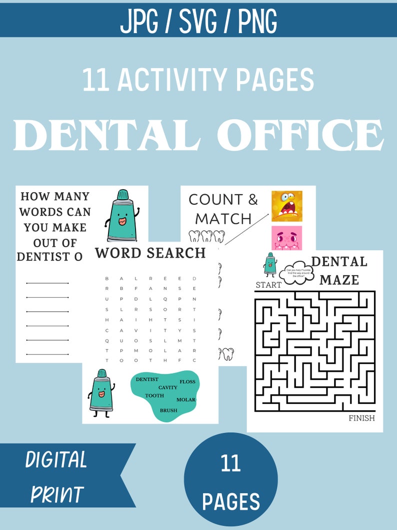 Dental Printable, SVG, JPG, PNG, Instant Download, Dental Activity for ...