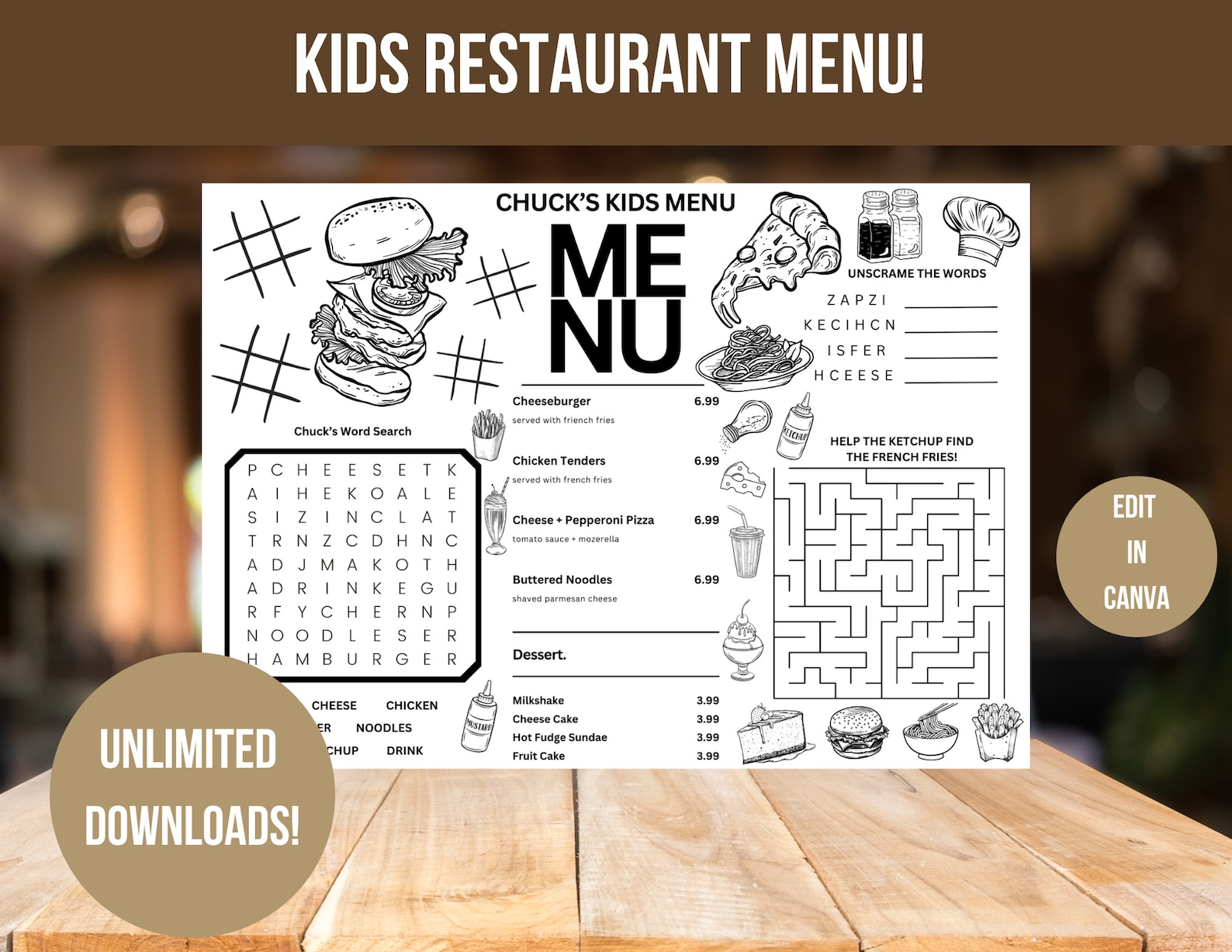 Kids Restaurant Menu, Kids Menu Template, Menu Template, Burger ...