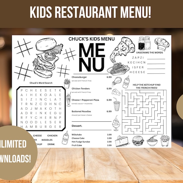 Restaurant Kids Menu Template - Etsy