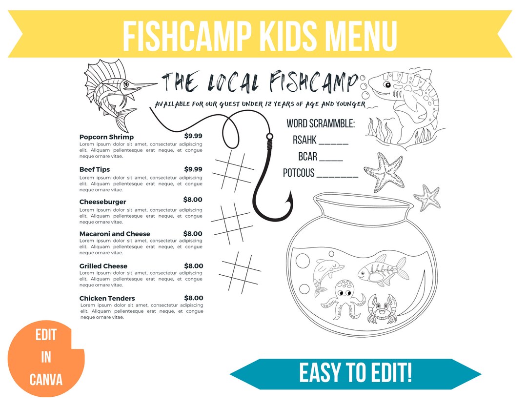 Kids Menu, Local Fish Camp Kids Menu, Fish Camp Kids Menu, Loads of Fun ...