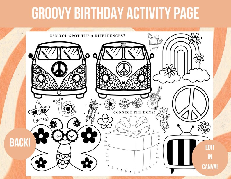 Groovy Birthday Party Activity Page, Four Ever Groovy Coloring Page ...