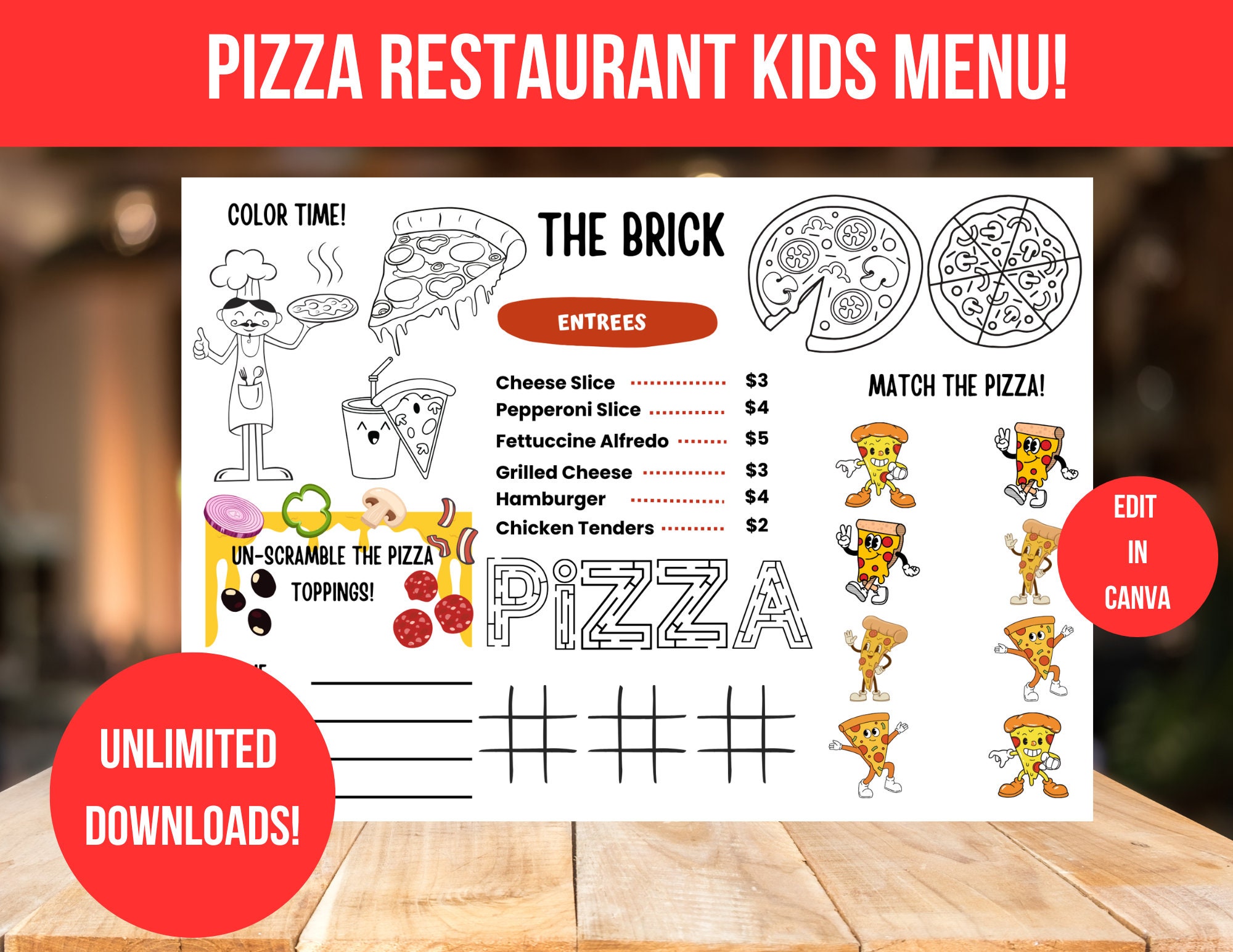 Kids Restaurant Menu, Pizza Restaurant Kids Menu, Menu for Kids ...