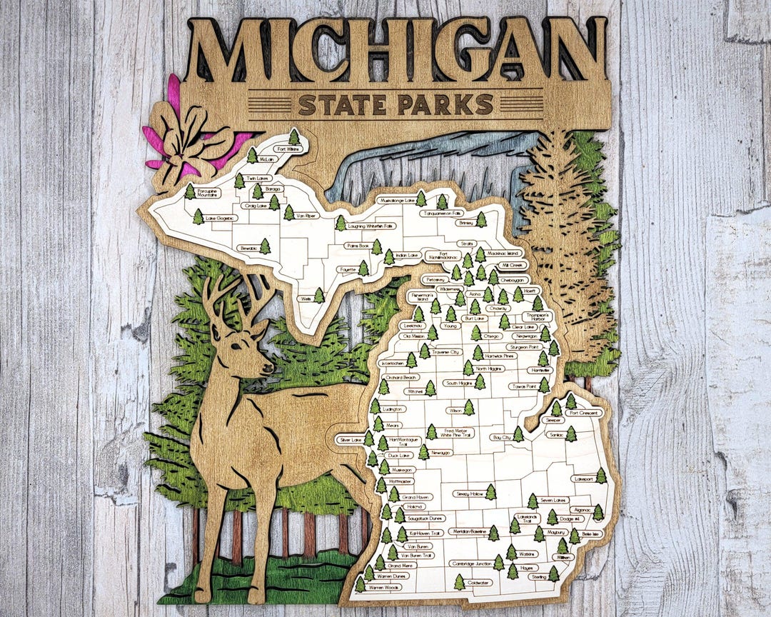 Michigan State Parks Map | Wooden, Rustic, Unique, Handmade, Home Decor ...