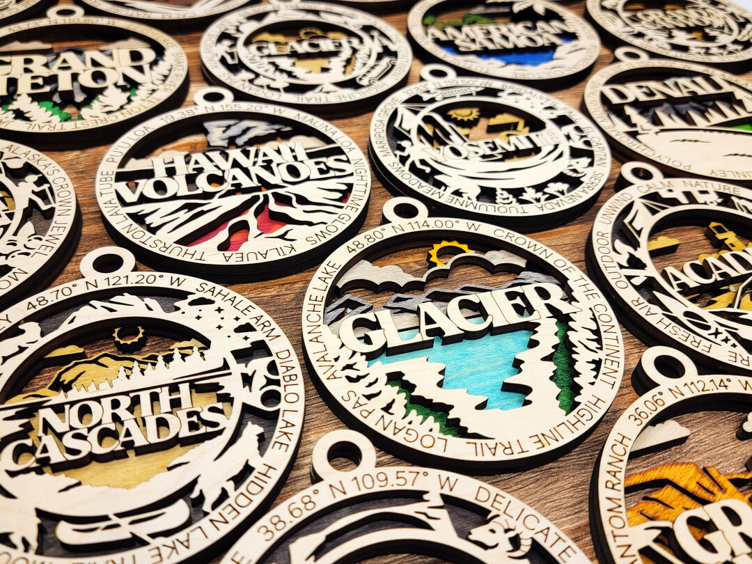 Set of All 63 National Park Ornaments Handcrafted Wooden Laser-cut Gift ...
