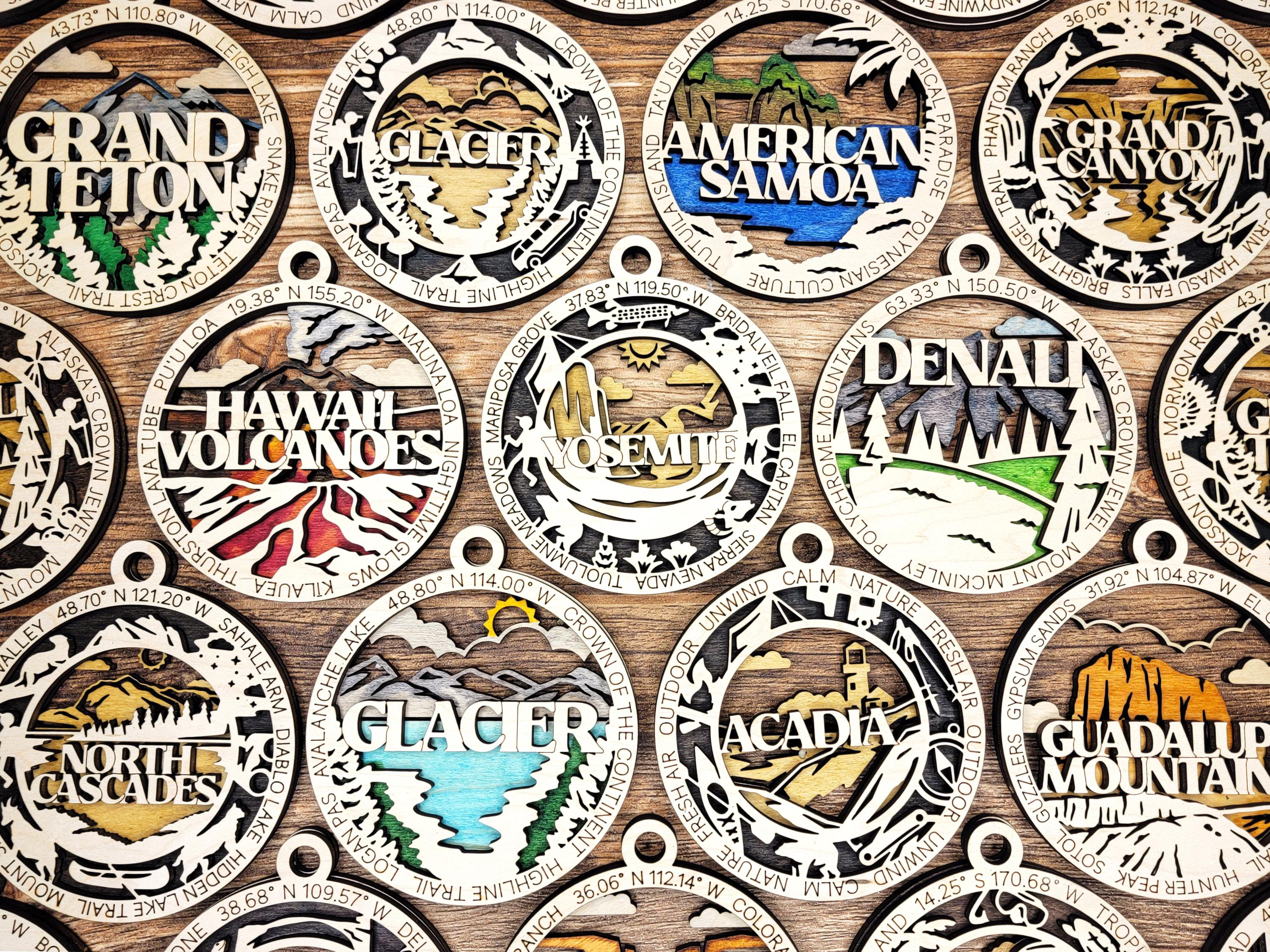 Set of All 63 National Park Ornaments | Handcrafted | Wooden | Laser ...