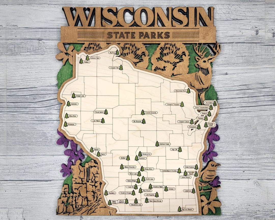 Wisconsin State Parks Map | Wooden, Rustic, Unique, Handmade, Home ...