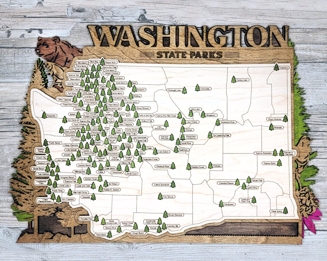 Washington State Parks Map | Wooden, Rustic, Unique, Handmade, Home ...