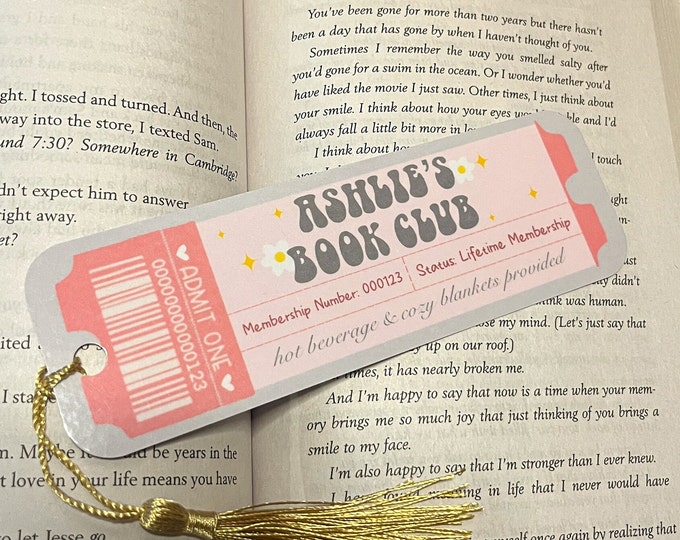 Customizable/ Personalized Ticket Inspired Book Club Laminated Bookmark ...
