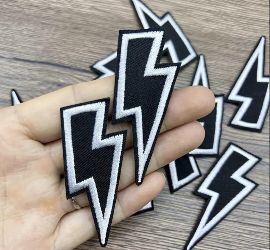 2 Pc Lightening Iron-on Patches | Embroidered Lightening Patch | Black and White | Trucker Hat ...
