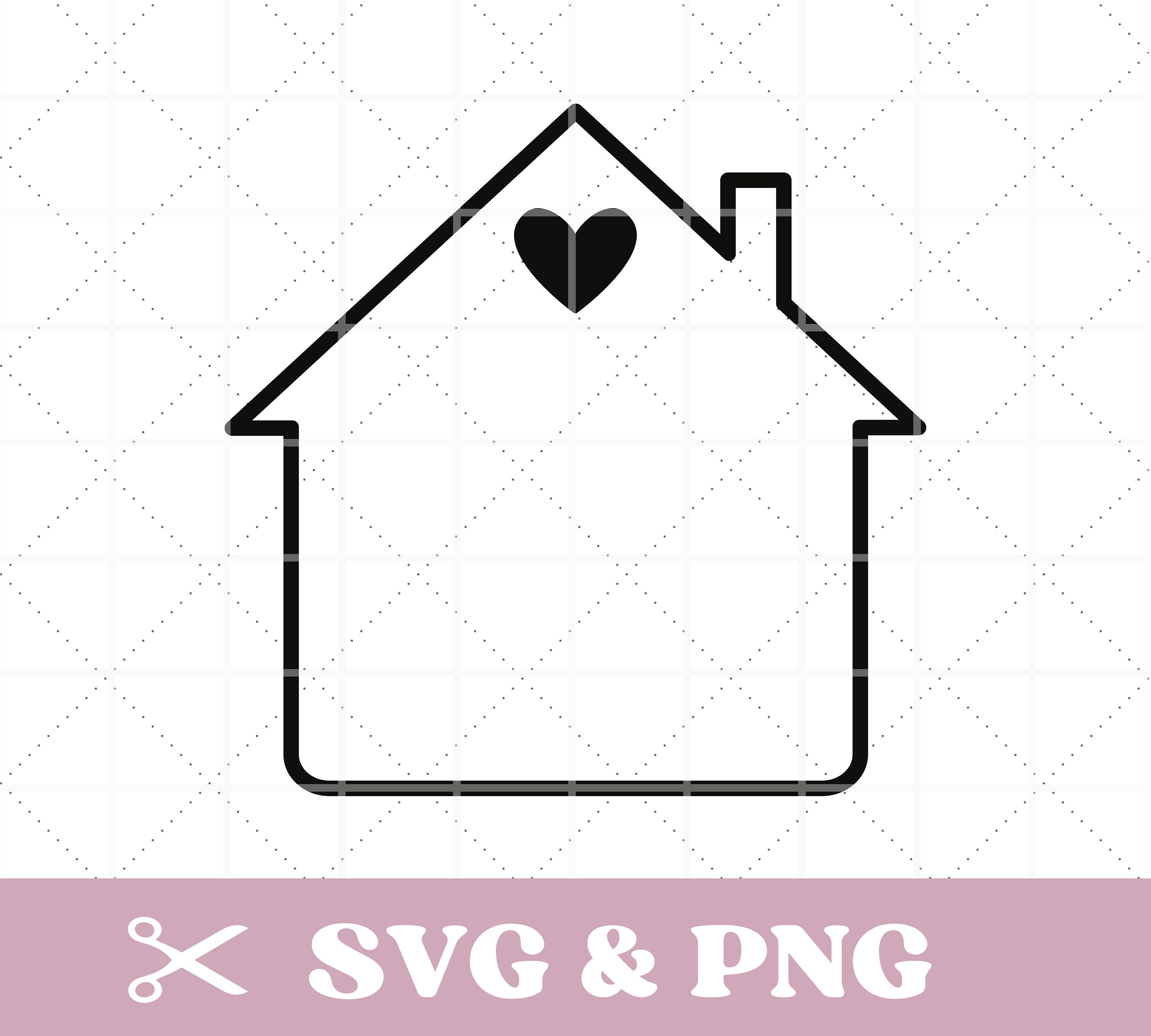 Plotter File House With Heart in SVG & PNG, Outline, Line Art, Laser ...