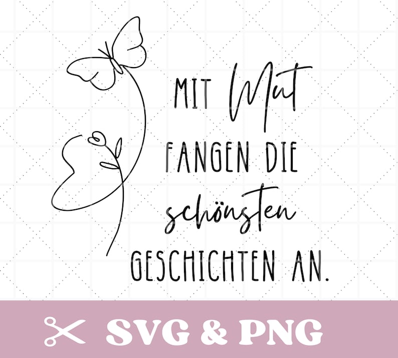 Plotterdatei Spruch in SVG & PNG, deutsch, motivierend, positiv, mit Schmetterling und Herz ...