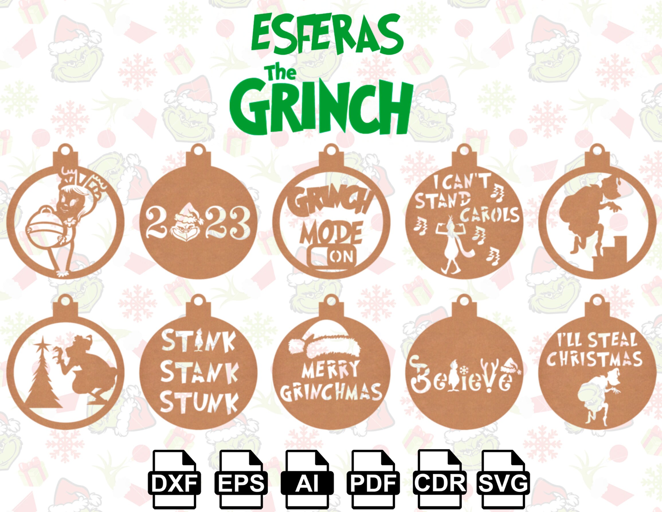 20 Grinch Spheres, Christmas Ornaments SVG Laser Cut Files, Christmas ...