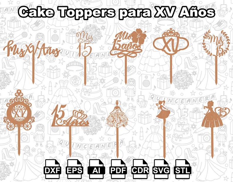25 cake topper svg bundle cake topper for quinceanera xv - Etsy España
