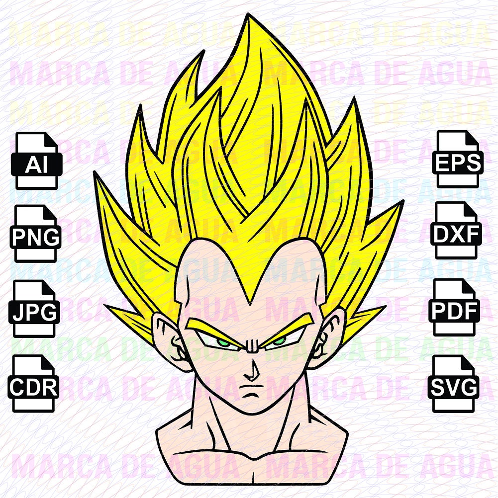 Vegeta SSJ clipart svg, saiyan anime clipart, cartoon svg digital cut ...