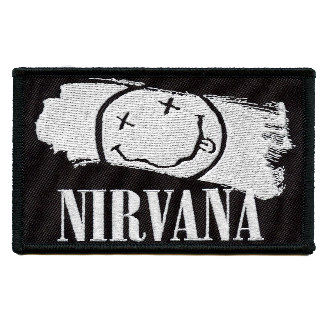Nirvana Paint Stroke Patch Happy Face Rock Band Embroidered Iron on CG3 ...