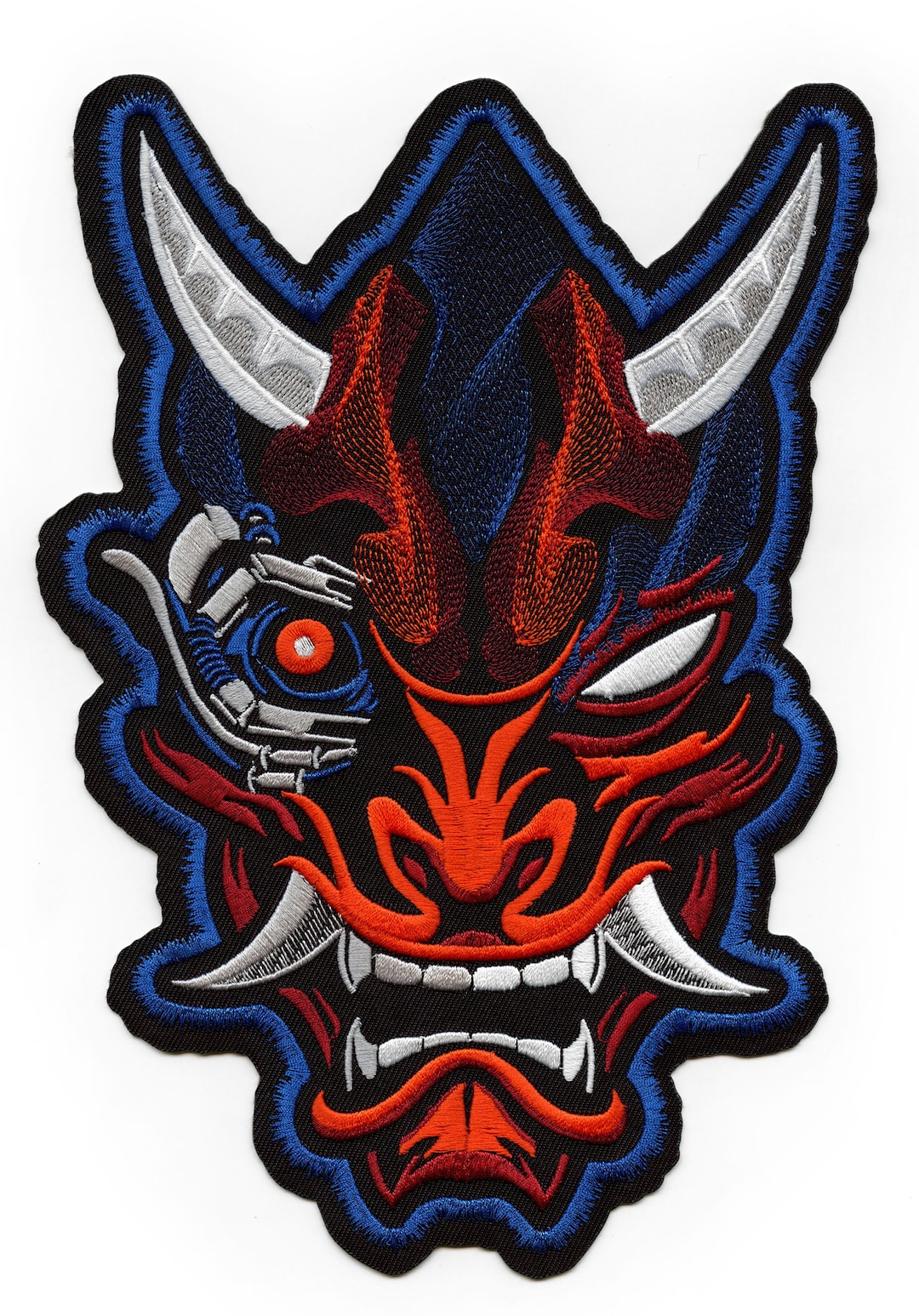 Cyber Oni Mask Japanese Demon Back Patch Angry Head Robot XL ...