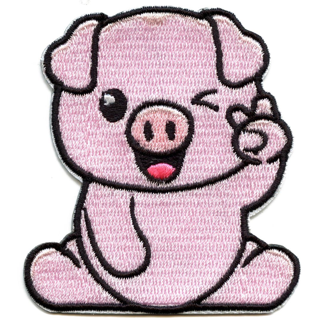 Winking Peace Pig Patch Cute Cartoon Mammal Embroidered Iron on AD1 - Etsy