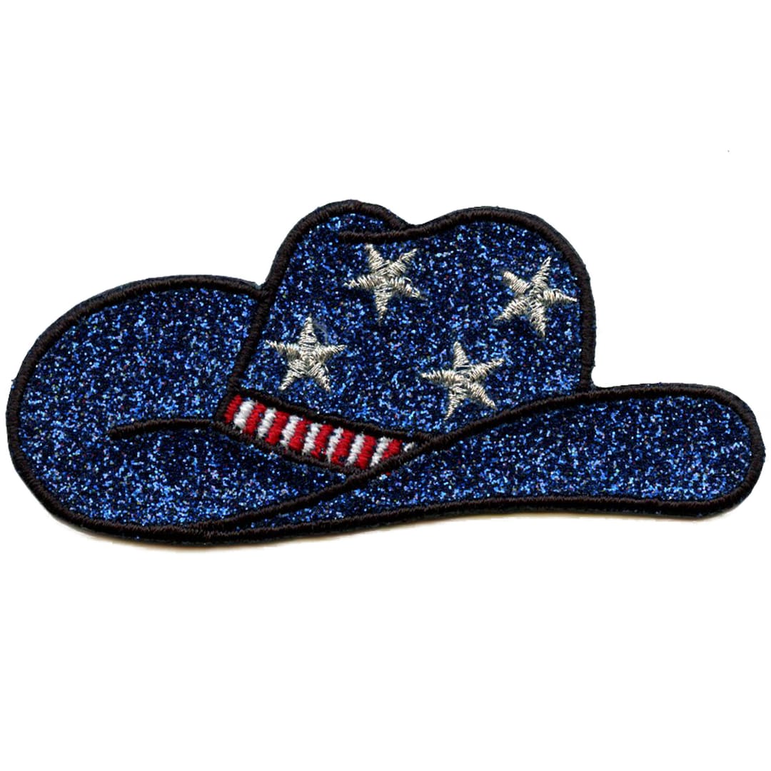 Blue Glitter Cowgirl Hat Patch Sliver Stars Western Embroidered Iron on AA4 - Etsy