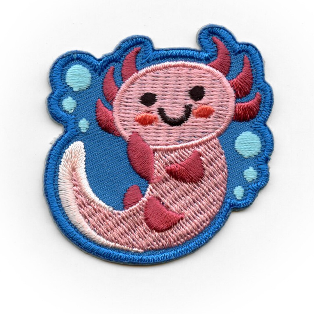 Cute Axolotl Bubbles Patch Fishing Lake Mexico Embroidered Iron on AC1 ...