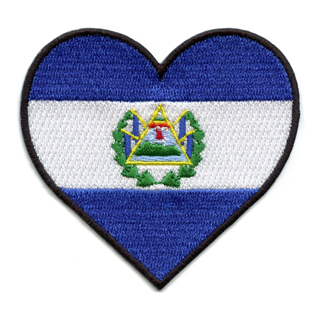 El Salvador Flag Patch Hispanic Country Heart Embroidered Iron on BG3 ...