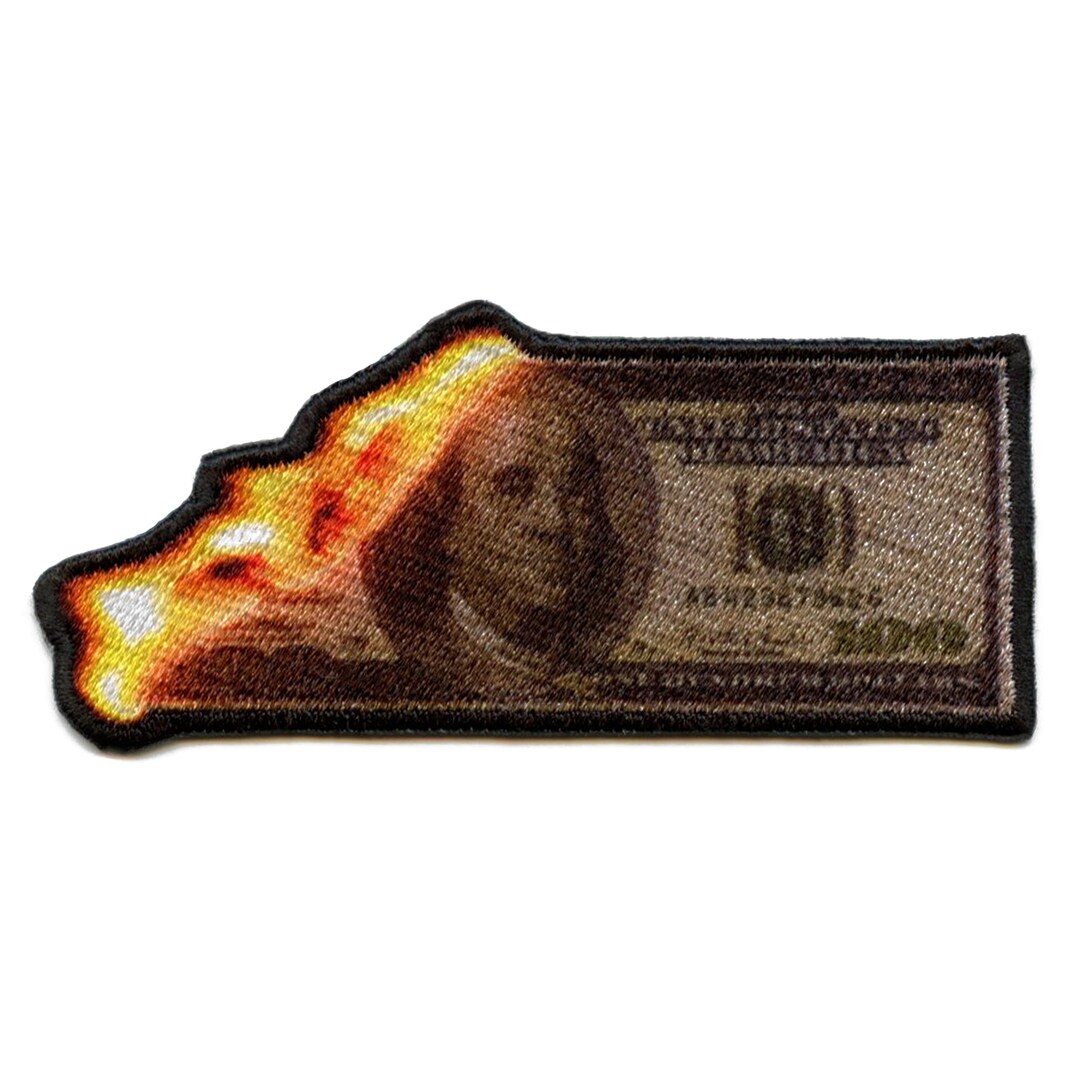 Burning Hundred Dollar Bill Patch Green Benjamin Money Embroidered Iron ...