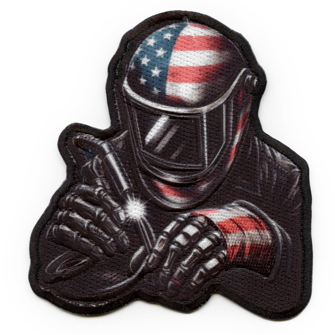American Skeleton Welder Patch Blue Collar Sublimated Embroidery Iron ...