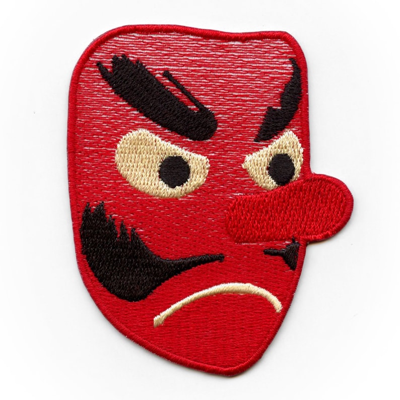 Ogre Mask Japanese Emoticon Icon Patch Tengu Red Mask Embroidered Iron ...