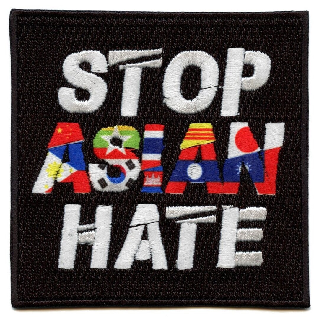 Stop Asian Hate Box Logo With Flags Embroidered Iron on Patch BG4 - Etsy