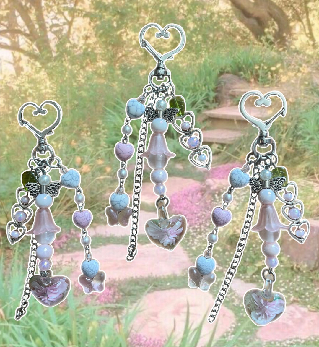 Pretty and Pink Beaded Keychains Handmade Cottagecore Sweet Cute ...