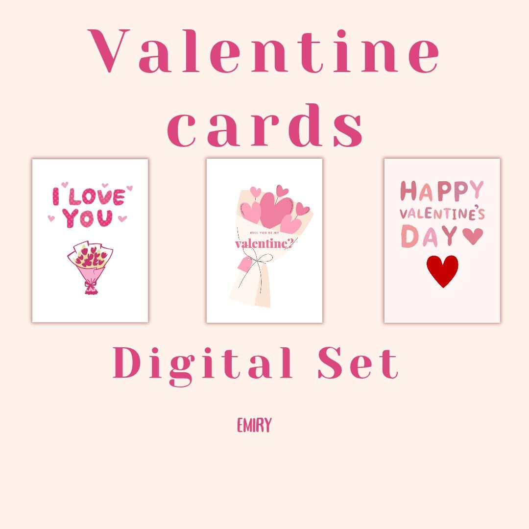 Valentine Card, Set of Three, Bundle, Digital Download - Etsy