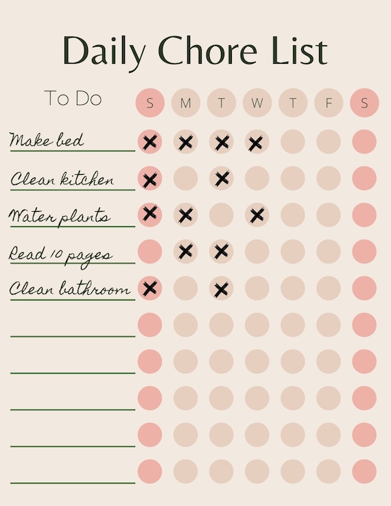Daily Chore List Printable Chore List Printable Organizer - Etsy