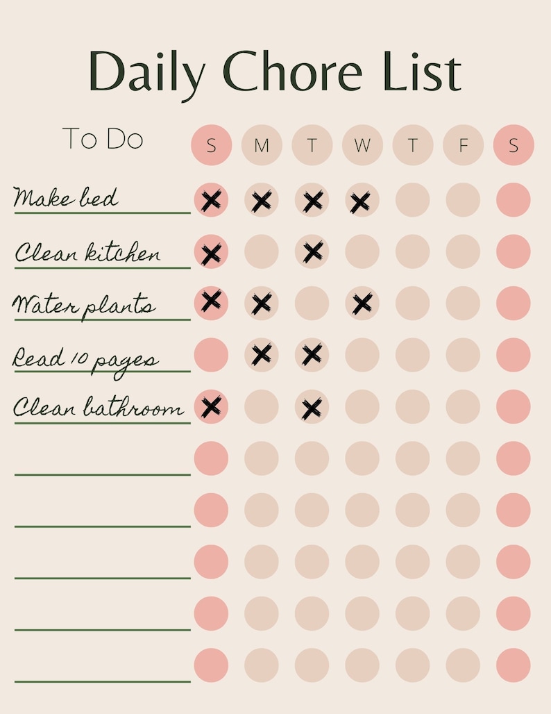 Daily Chore List Printable Chore List Printable Organizer - Etsy