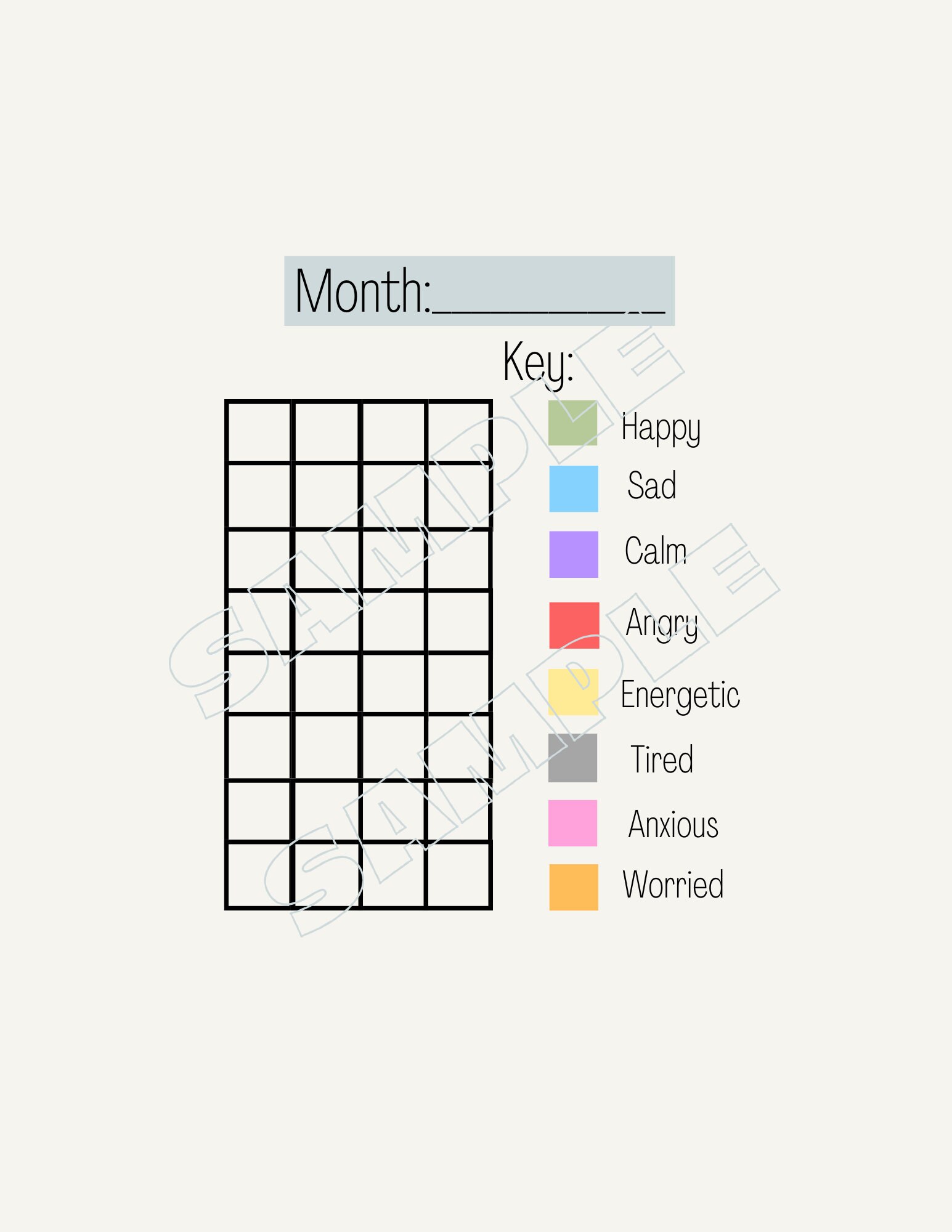 Monthly Mood Chart Mood Tracker Daily Mood Tracker - Etsy