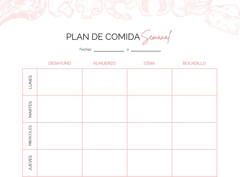 Plan Semanal De Comida/meal Planner - Etsy
